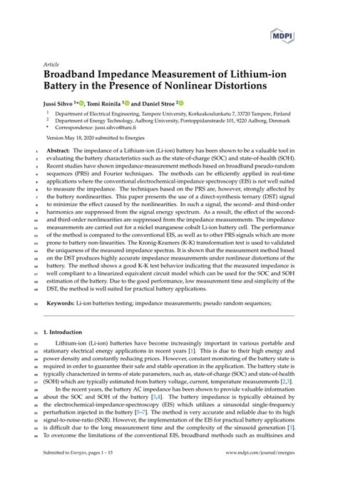 Pdf Broadband Impedance Measurement Of Lithium Ion Battery In The Presence Of Nonlinear