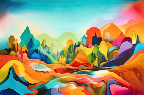 Premium Ai Image Abstract And Surreal Landscape With Vibrant Colors And Shapes