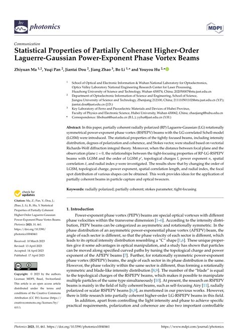 Pdf Statistical Properties Of Partially Coherent Higher Order