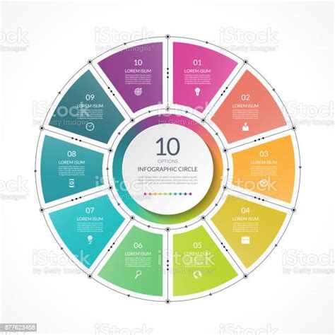 Infographic 얇은 라인 플랫 스타일에 동그라미입니다 10 옵션 부품 단계 비즈니스 프레 젠 테이 션 템플릿 주기형