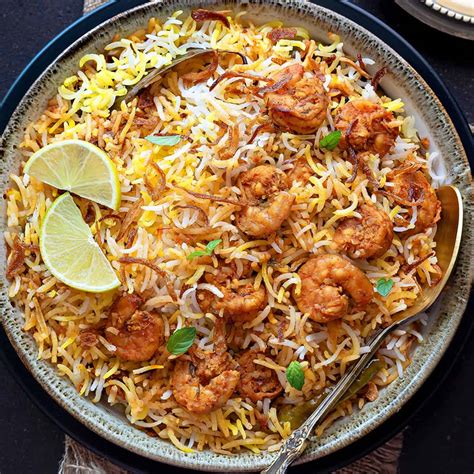 Prawn Biryani Recipe Dum Style Shrimp Biryani Cubes N Juliennes