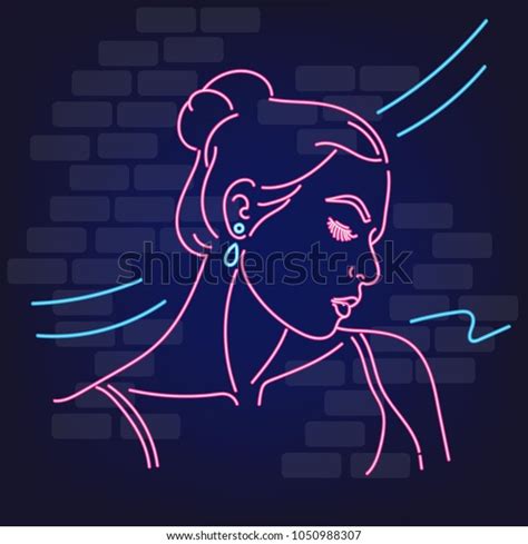 Neon Light Silhouette Girl Erotica Striptease Stock Vector Royalty