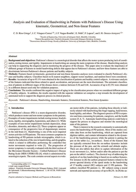 Analysis And Evaluation Of Handwriting In Patients With Parkinsons