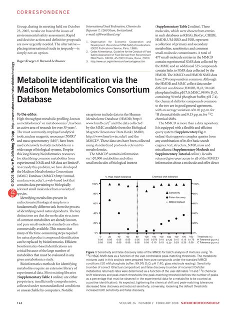 pdf metabolite identification via the madison metabolomics consortium