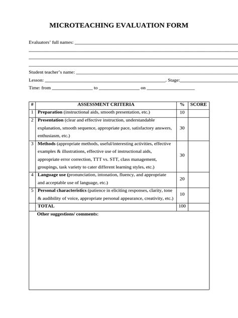 Microteaching Evaluation Form Pdf