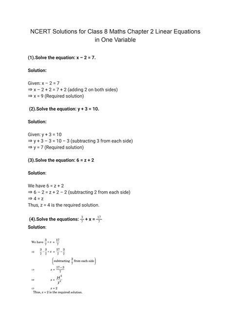 Solution Ncert Solutions Class Maths Chapter Linear Equations In One Variable Studypool
