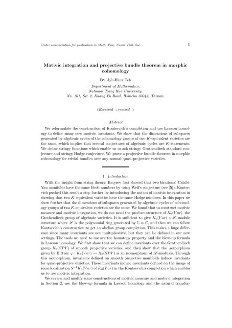 Pdf Motivic Integration And Projective Bundle Theorem In Morphic