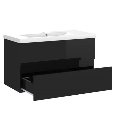 Vidaxl Waschbeckenunterschrank Mit Einbaubecken Hochglanz Schwarz