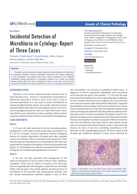 Pdf Incidental Detection Of Microfilaria In Cytology Report Of Three Cases