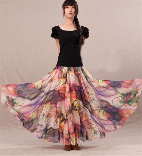 Chiffon Floral Print Lightweight Boho Summer Beach Long Maxi Skirt Bridesmaid Dress On Luulla