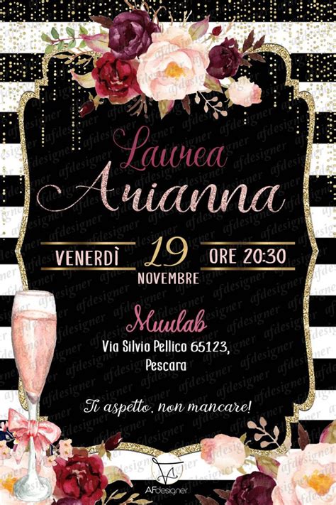 ELEGANTE FLOREALE Invito Digitale Per LAUREA AFdesigner