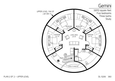 Gemini Top Floor Of A 46 Diameter Dome 3 870 SF Five Bedroom Three