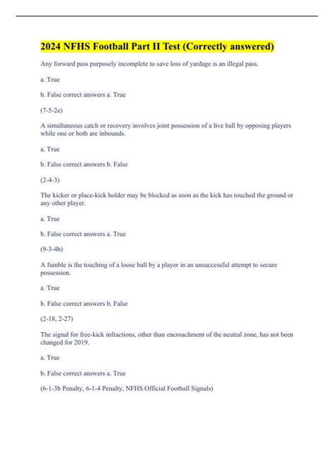 NFHS Football Part II Test Correctly Answered NFHS Football Stuvia US