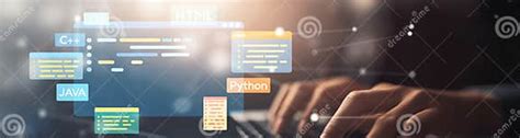 Software Developer Work With Coding Overlays Of Programming Languages