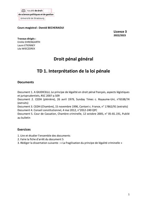 L3 Dpg Td1 Principe De Légalité Criminelle Cours Magistral Doreid