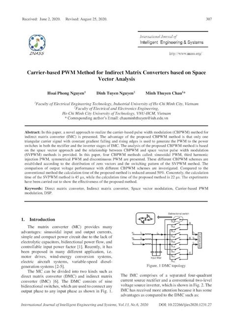 Pdf Carrier Based Pwm Method For Indirect Matrix Converters Based