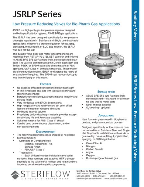 Steriflow JSRLP Series User Manual 12 Pages