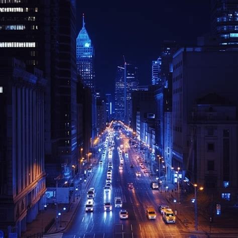 Les Voitures Roulent Dans Une Rue De La Ville La Nuit Avec De Grands