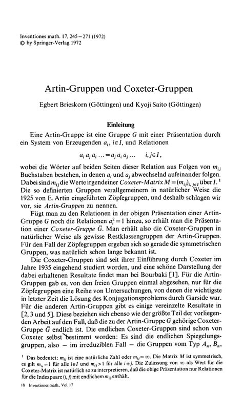 Pdf Artin Gruppen Und Coxeter Gruppen