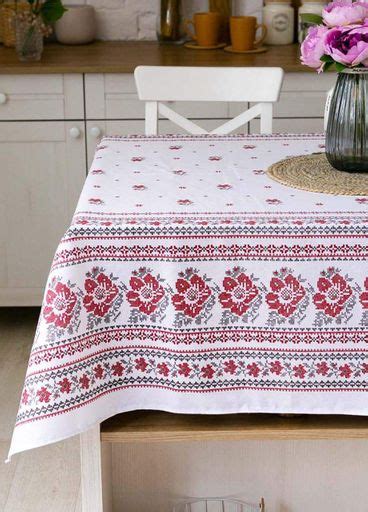Скатертина для кухні на стіл тканинна з льону в українському стилі вишиванки 150х180 см Е05010В