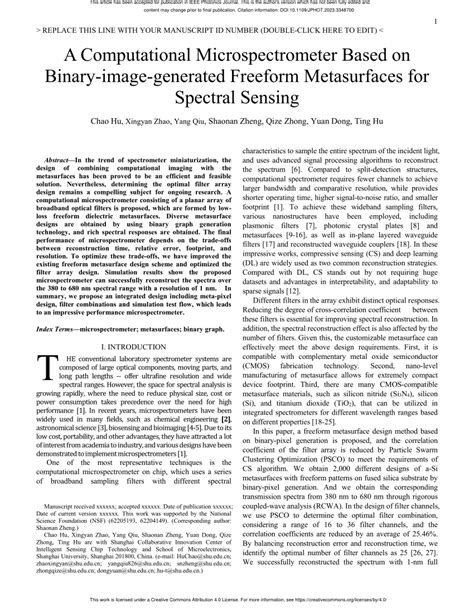 Pdf A Computational Microspectrometer Based On Binary Image Generated Freeform Metasurfaces