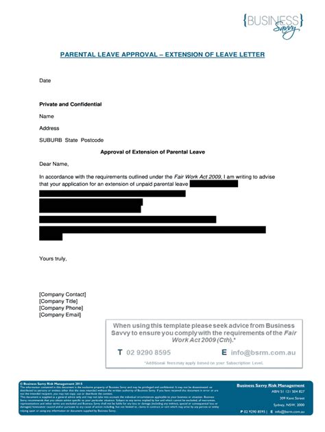 Fillable Online Parental Leave Approval Extension Of Leave Letter Business Savvy Fax Email