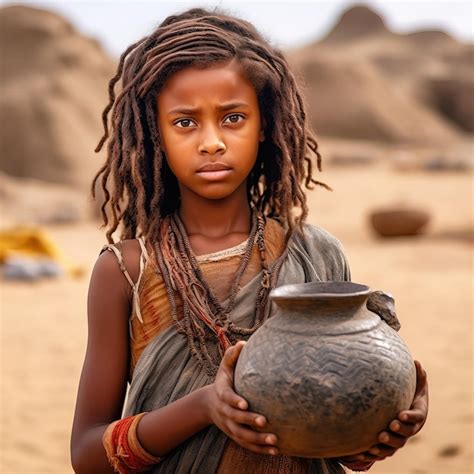 Premium Photo A Girl With Dreadlocks On Her Head Holds A Pot With The
