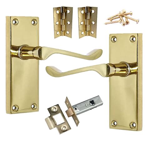 Door Handles Scroll Lever Internal Latch Brass Pack Hinges 118 X 40mm