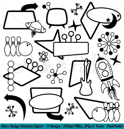 Retro Design Elements Clipart Vector Illustrations ~ Creative Market