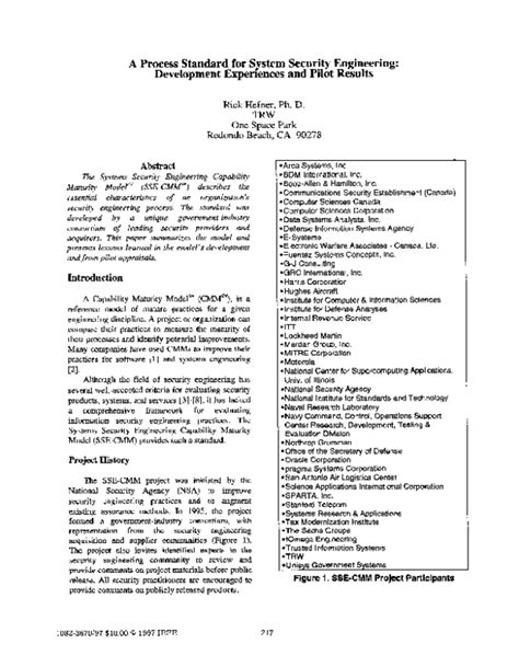 Pdf A Process Standard For System Security Engineering Development