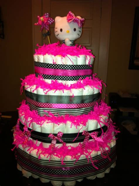 Hello Kitty Diaper Cake Made For A Friends Shower Diaper Cake