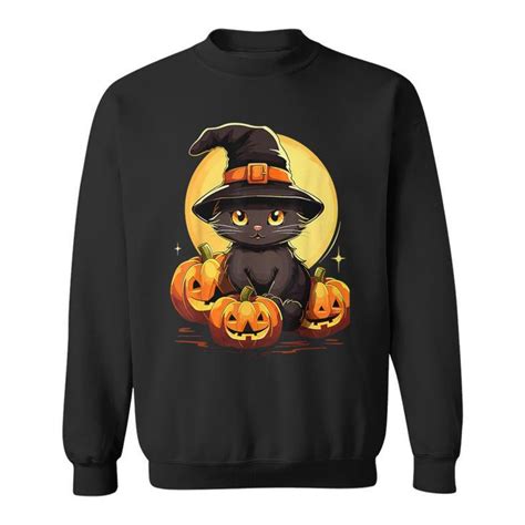 Scary Black Cat Witch Hat Pumpkin Vintage Halloween Costume Sweatshirt