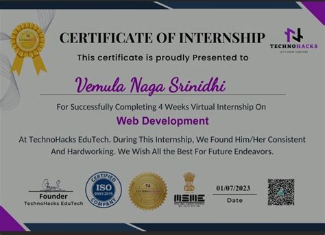 Srinidhi Vemula On Linkedin Webdevelopment Internship Technohacksedutech