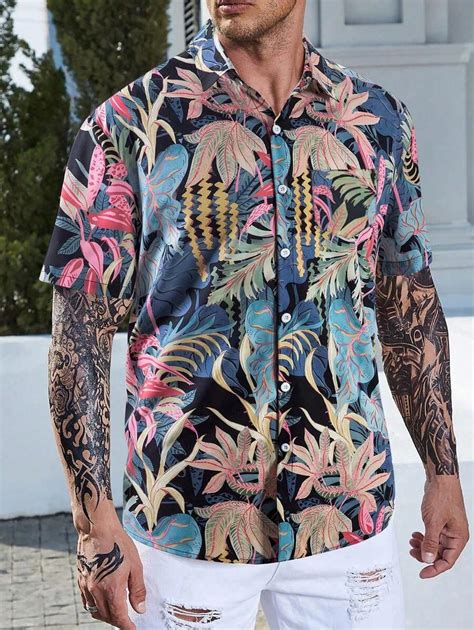 Manfinity RSRT homens 1 peça Camisa estampa tropical abotoar SHEIN Brasil