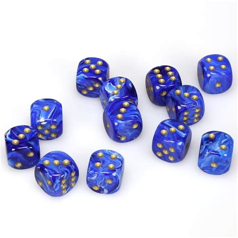 Chessex Vortex Blue Gold With Black 16 Mm D6 12 Die Set Guardian Games