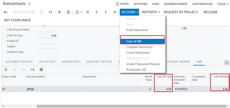 how to update customized fields from subcontract line to bills and