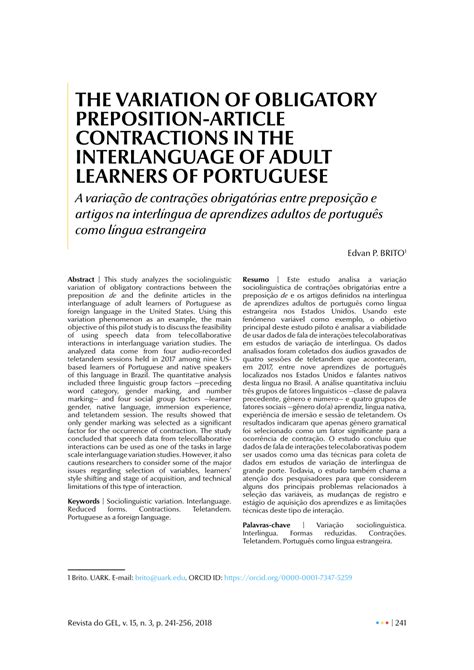 Pdf The Variation Of Obligatory Preposition Article Contractions In