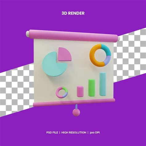 Premium Psd 3d Rendering Presentation With Pie Chart And Statistics