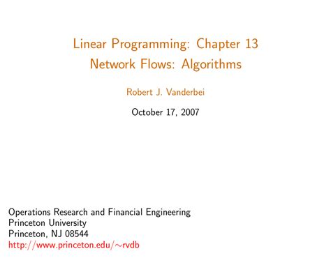 Linear Programming Network Flows Algorithm Lecture Notes Mathematics