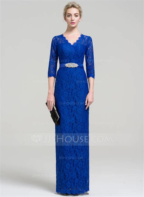 Vestido Tubo Escote En V Hasta El Suelo Encaje Vestido De Noche Con