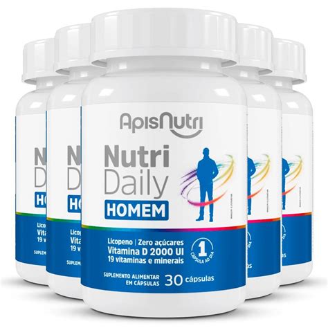 Kit 5 Nutri Daily Homem Polivitamínico 500mg Apisnutri 30 Cápsulas
