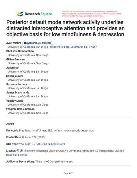 Pdf Posterior Default Mode Network Activity Underlies Distracted