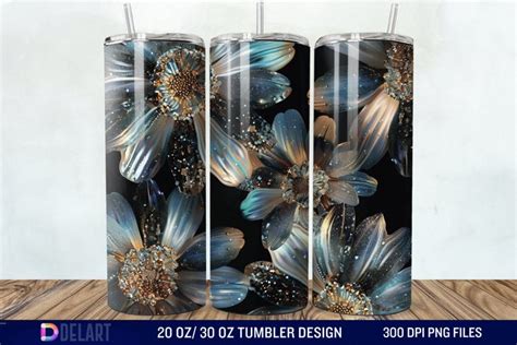 3D Seamless Glitter Daisy Flowers Tumbler Wrap