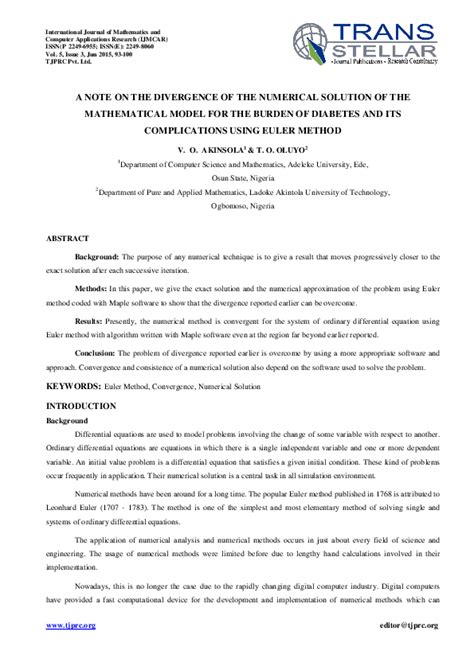 pdf a note on the divergence of the numerical solution of the