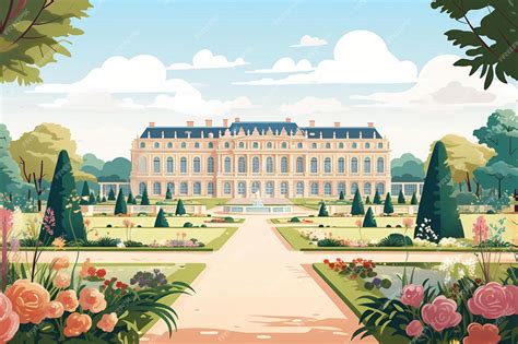 Premium Ai Image A Cartoon Of A Palace With A Garden And Flowers
