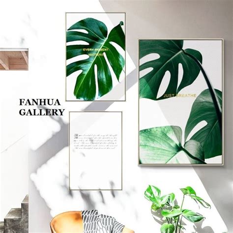 C R A Z Y T O W N 龜背竹掛畫綠色植物葉子英文掛畫客廳沙發掛畫店面裝飾畫 Yahoo奇摩拍賣