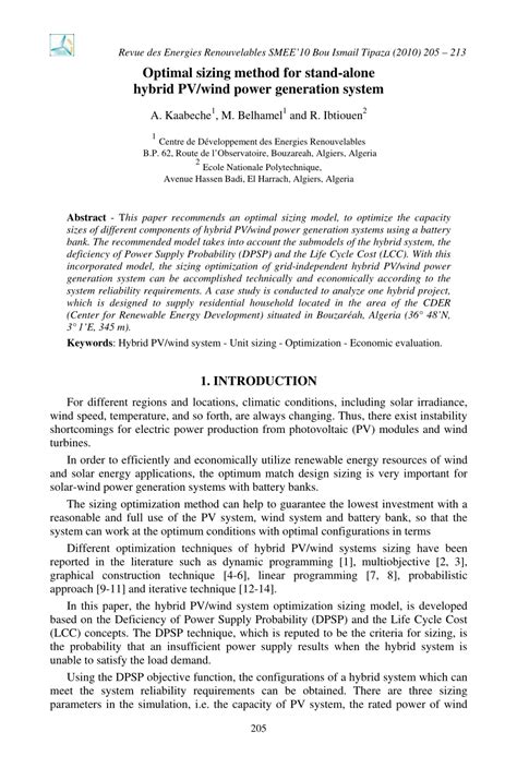 Pdf Optimal Sizing Method For Stand Alone Hybrid Pvwind Power Generation System