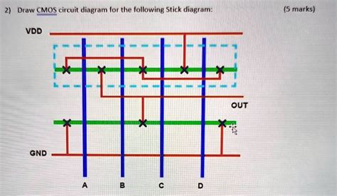 Solved 2 Draw Cmos Circuit Diagram For The Following Stick Diagram