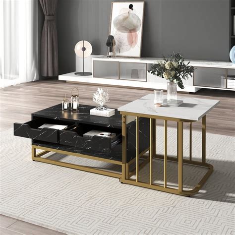 Wishdor Couchtisch Und 2er Set Beistelltisch Mit Schubladen