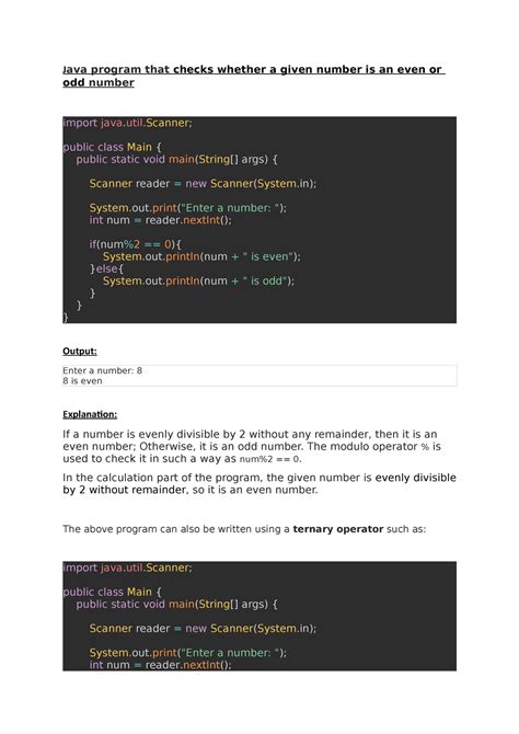 Check Even Or Odd Java Program That Checks Whether A Given Number Is